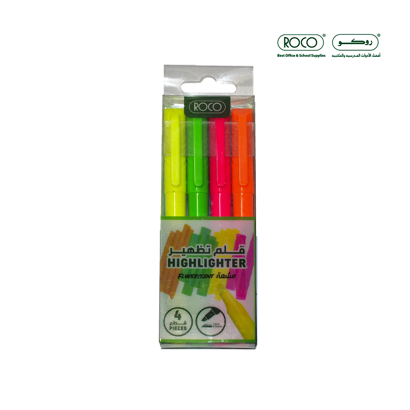 Roco highlighter and highlighter pen set, 4 pieces – Mawahib Bookstore